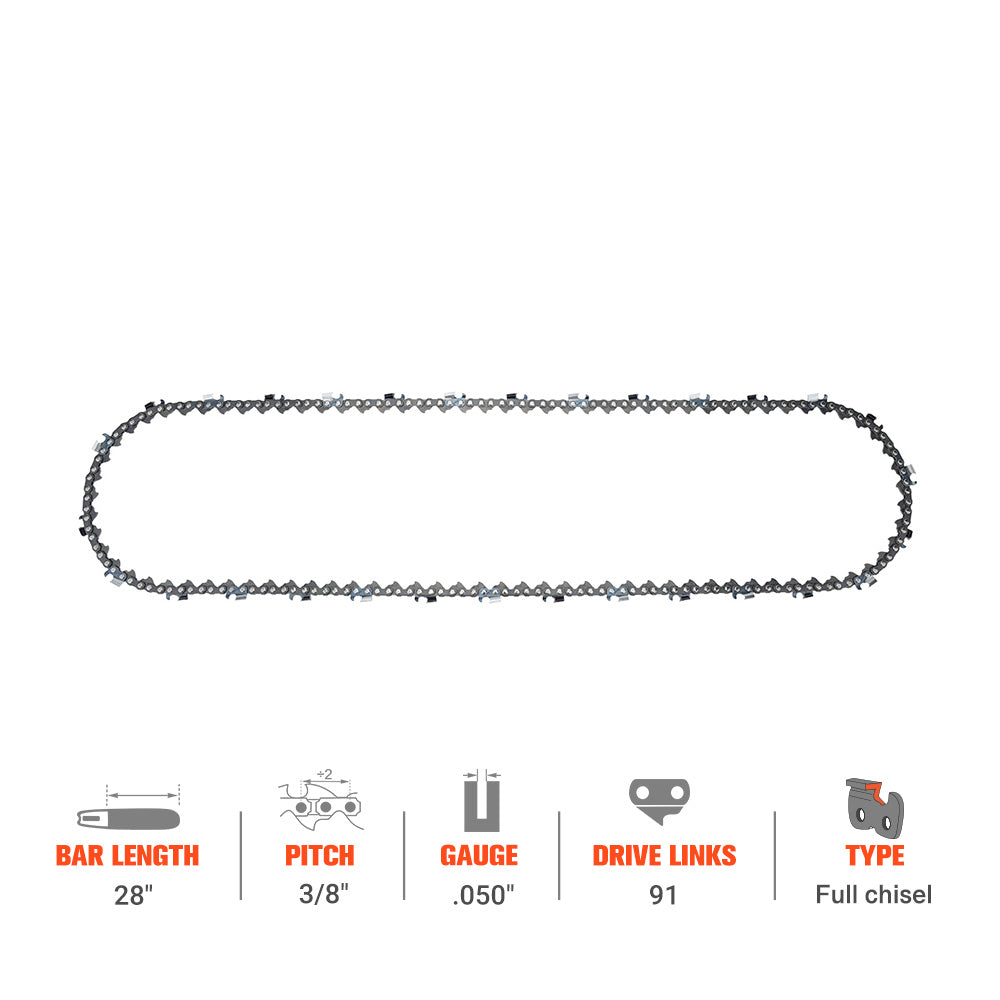 Hipa Full Skip Chain 3/8" .050" 91 DL 28 Inch For Stihl MS660 MS661 MS ...