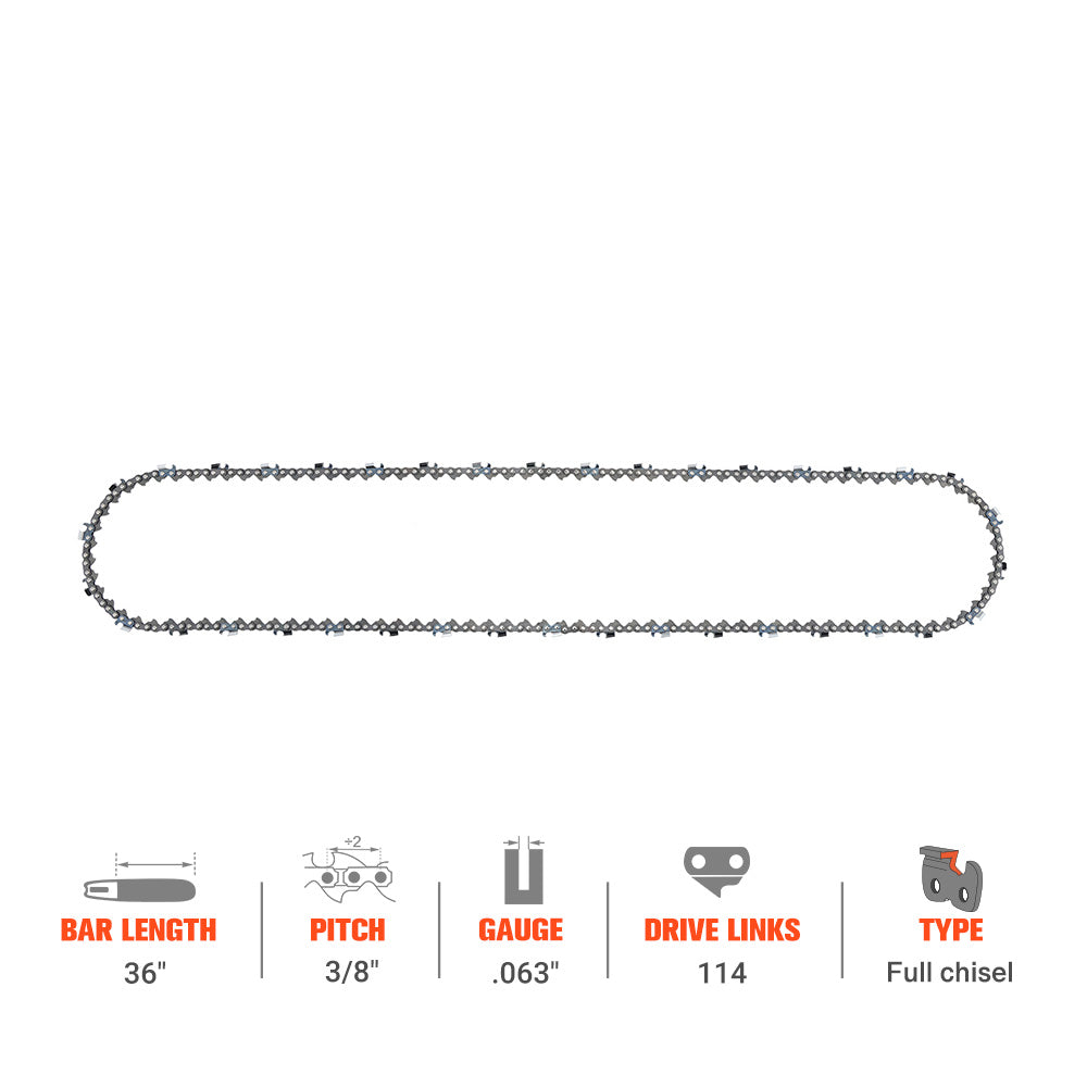 Hipa Full Skip Chain 3/8" .063" 114 DL 36 Inch For Stihl MS441 MS461 M ...