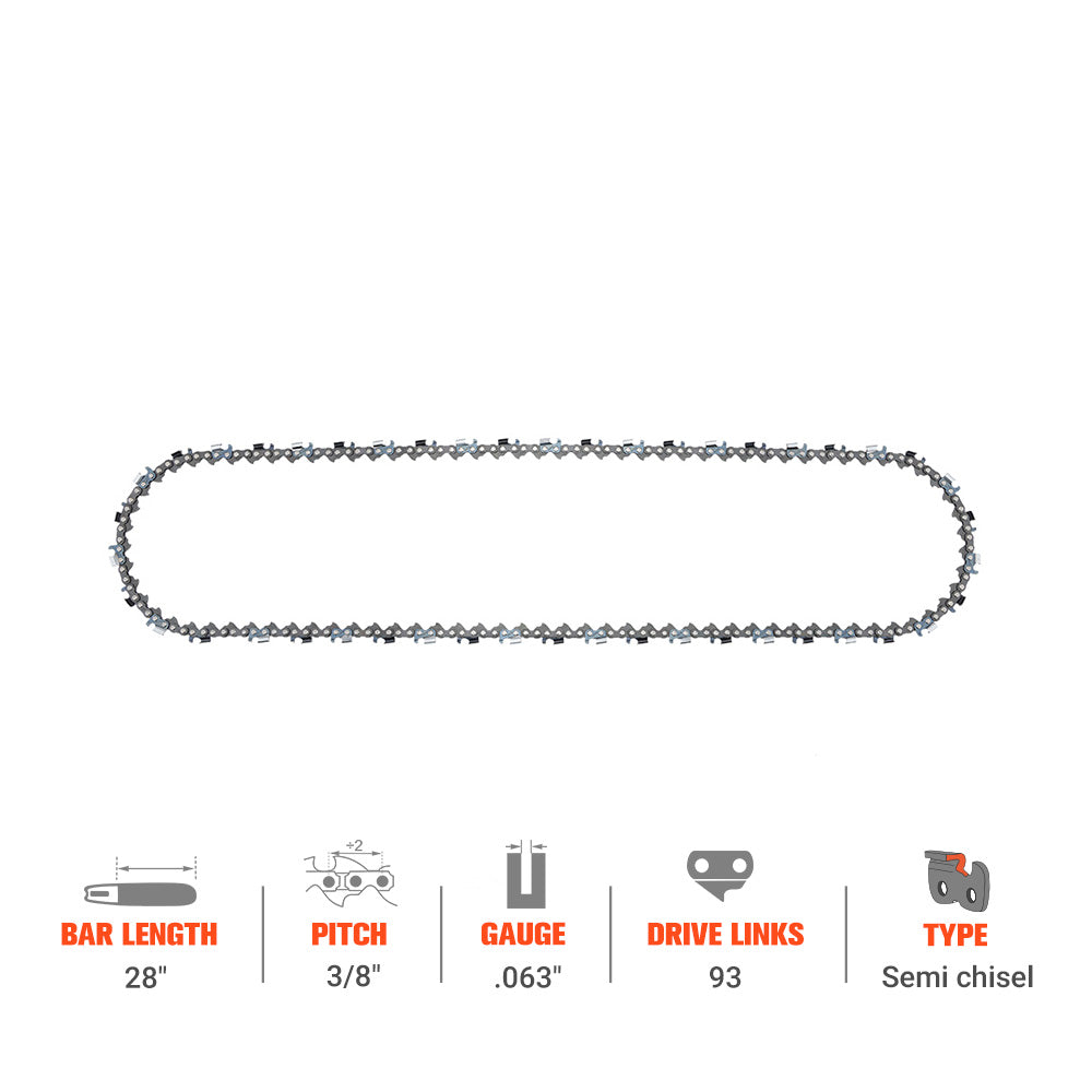 Hipa Ripping Chain 3/8" .063" 93 DL 28 Inch For Dolmar Husqvarna 572xp ...