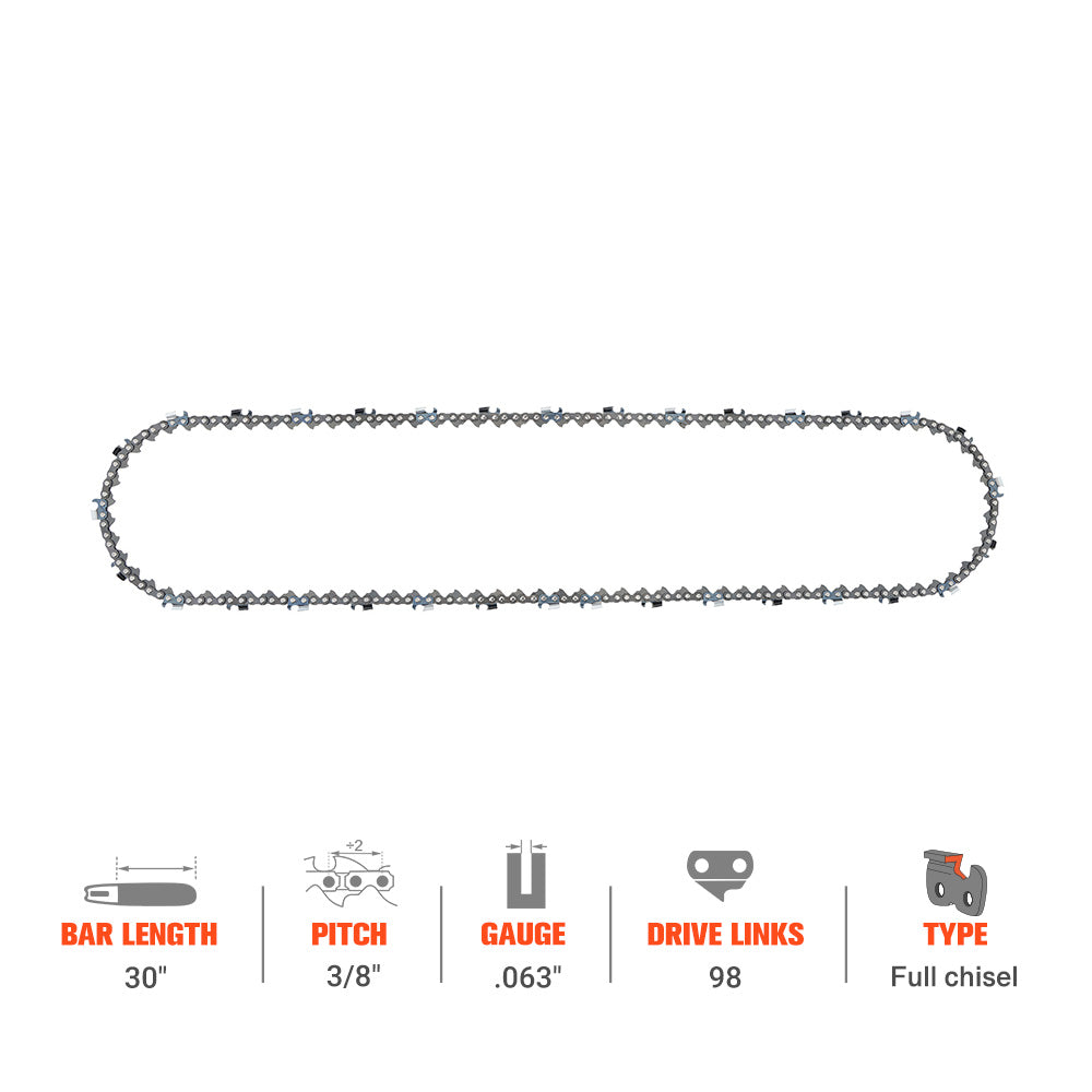 Hipa Full Skip Chain 3/8" .063" 98 DL 30 Inch For Stihl MS 461 440 460 ...